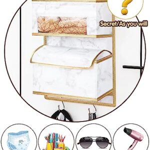 MYTHAUS Over Door Hanging Organizer - Wall Mount Closet Organizer 5-Shelf, Back of Door Bathroom Organizer with Clear Window,Storage for Baby Nursery/Pantry/Bedroom/Make up (White Marble)