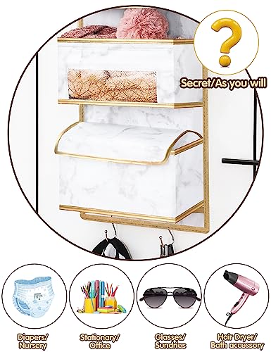 MYTHAUS Over Door Hanging Organizer - Wall Mount Closet Organizer 5-Shelf, Back of Door Bathroom Organizer with Clear Window,Storage for Baby Nursery/Pantry/Bedroom/Make up (White Marble)