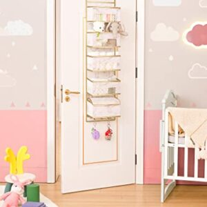 MYTHAUS Over Door Hanging Organizer - Wall Mount Closet Organizer 5-Shelf, Back of Door Bathroom Organizer with Clear Window,Storage for Baby Nursery/Pantry/Bedroom/Make up (White Marble)