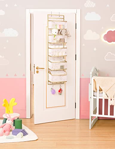 MYTHAUS Over Door Hanging Organizer - Wall Mount Closet Organizer 5-Shelf, Back of Door Bathroom Organizer with Clear Window,Storage for Baby Nursery/Pantry/Bedroom/Make up (White Marble)