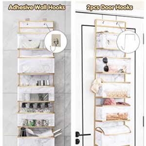 MYTHAUS Over Door Hanging Organizer - Wall Mount Closet Organizer 5-Shelf, Back of Door Bathroom Organizer with Clear Window,Storage for Baby Nursery/Pantry/Bedroom/Make up (White Marble)