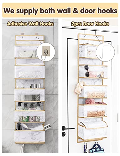 MYTHAUS Over Door Hanging Organizer - Wall Mount Closet Organizer 5-Shelf, Back of Door Bathroom Organizer with Clear Window,Storage for Baby Nursery/Pantry/Bedroom/Make up (White Marble)