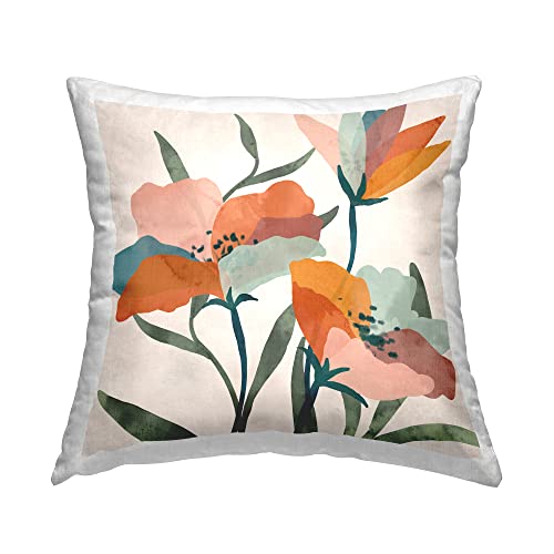 Stupell Industries Modern Orange Pink Flower Petals Blossoms Design by Nina Blue Throw Pillow, 18 x 18, Multi-Color