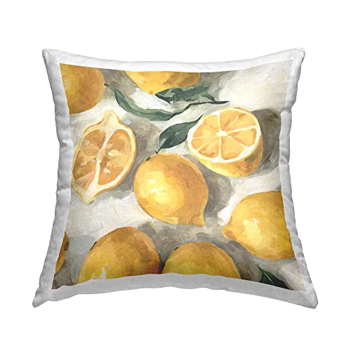 Stupell Industries Citrus Lemon Fruits Sliced Country Farmhouse Design by Emma Caroline Throw Pillow, 18 x 18, Yellow