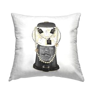 stupell industries vintage glam gumball fashion brand perfumes design by amanda greenwood throw pillow, 18 x 18, black