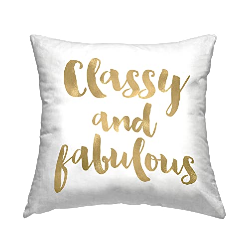 Stupell Industries Classy & Fabulous Glam Calligraphy Phrase Design by Amy Brinkman Throw Pillow, 18 x 18, Yellow