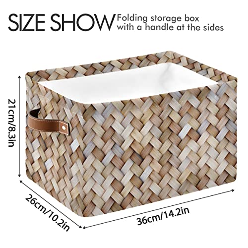 xigua Wicker Rattan Storage Basket Durable Canvas Storage Bins with Handles Large Collapsible Storage Bins Boxes for Shelves,Home Office,Toys,Closet & Laundry- 2PCS