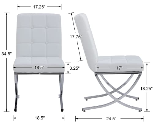 EALSON Modern Tufted Dining Chairs with Bench Set of 5 Leather Upholstered Dining Room Chairs with Chrome Metal Legs Mid Century Kitchen Chairs Armless Side Chairs for Dining Room Living Room, White