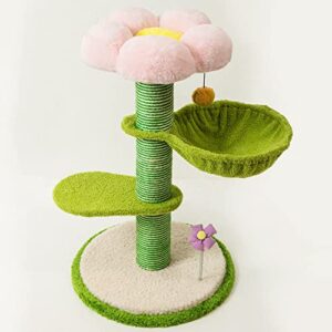 pet wonderland cute cat tree 29 inches pink flower cat tower with scratching post for small cats,green cat hammock bed,plush perch,cozy platforms,unique cat scratcher,cat furniture for indoor cats