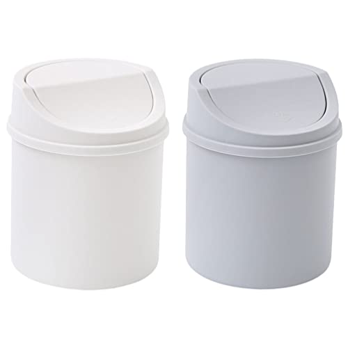 LIFKOME Mini Wastebasket Trash Can: 2pcs Tiny Desktop Waste Garbage Bin with Swing Lid for Home Office Kitchen Vanity Tabletop