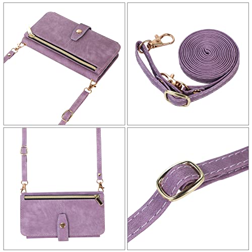 UEEBAI Crossbody Wallet Case for Samsung Galaxy A53 5G, 9 Card Slots Adjustable Crossbody Zipper Cover Detachable Lanyard Strap Flip Case with Hand Strap Kickstand Case - Purple