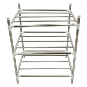 luxshiny stainless steel shelf rack stackable cabinet shelf heavy duty pan shelf pot rack organizer 3 tier storage shelves for home kitchen cabinet organizations silver