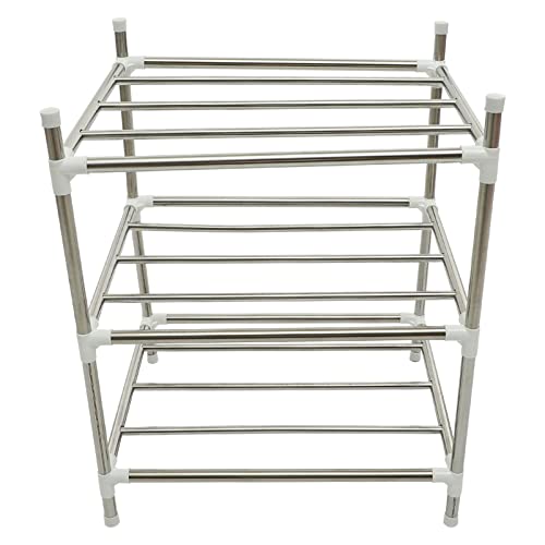 Luxshiny Stainless Steel Shelf Rack Stackable Cabinet Shelf Heavy Duty Pan Shelf Pot Rack Organizer 3 Tier Storage Shelves for Home Kitchen Cabinet Organizations Silver