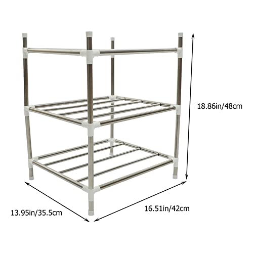 Luxshiny Stainless Steel Shelf Rack Stackable Cabinet Shelf Heavy Duty Pan Shelf Pot Rack Organizer 3 Tier Storage Shelves for Home Kitchen Cabinet Organizations Silver