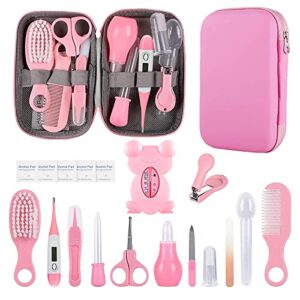 baby grooming kit, infant safety care set with hair brush comb nail clipper nasal aspirator ear cleaner,baby essentials kit for newborn girls boys (pink baby grooming kit)