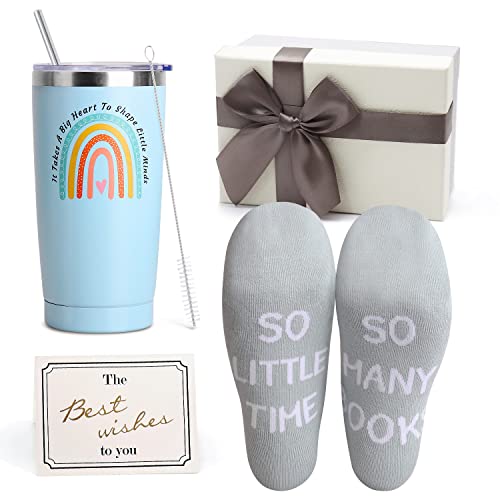 UAREHIBY Teacher Gifts for Women,Best Teacher Gifts with 20 0Z Insulated Tumbler for New Teachers,Funny Socks Thank You Basket Box,Cute Idea for Appreciation Week,Virtual Teaching,Birthday,Christmas