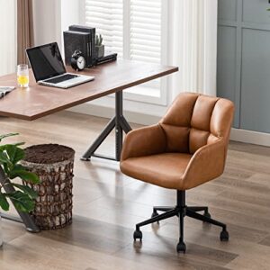 RIVOVA Modern PU Leather Office Desk Chair with Armrest, Height Adjustable Wide Seat Computer Task Chair for Home Office, Mid Back Accent Chair, Brown