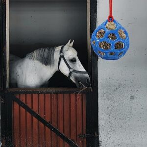 PATIKIL Horse Treat Ball Feeder, Rubber Goat Slow Feeding Hay Feeder Bag Relieve Stress Hanging with Rope for Stable Stall, Blue