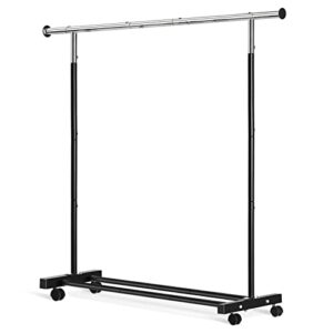 canpa clothes rack, 55.51 inch garment rack with wheels and bottom shelf, 130lb capacity clothing racks for hanging clothes, coats, shirts, sweaters, skirts, black