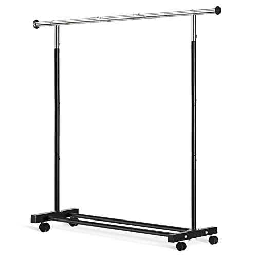 CANPA Clothes Rack, 55.51 Inch Garment Rack with Wheels and Bottom Shelf, 130LB Capacity Clothing Racks for Hanging Clothes, Coats, Shirts, Sweaters, Skirts, Black