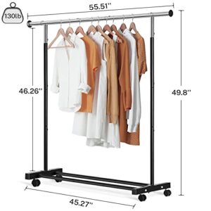 CANPA Clothes Rack, 55.51 Inch Garment Rack with Wheels and Bottom Shelf, 130LB Capacity Clothing Racks for Hanging Clothes, Coats, Shirts, Sweaters, Skirts, Black