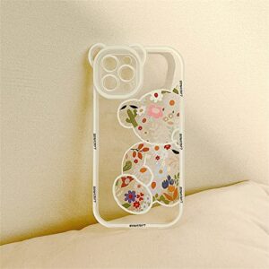 Aitipy Compatible with iPhone 12 Case, Cute Flowers Floral Bear Cover with Lovely Wrist Strap Bracelet Chain for Girls Women, Clear Kawaii Camera Protection Pretty Trendy Phone Skin