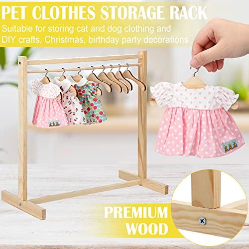 Estune 15.7 Inches Dog Garment Rack with 12 Wood Pet Clothes Hanger Wooden Dog Dress up Storage Small Dog Closet Pet Clothes Organizer Accessories for Doll Cat and Puppy