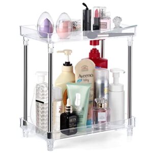 kpx bathroom makeup organizer, acrylic cosmetics storage holder rack kitchen utility vanity countertop shelves for room organizers, make up, home school, dorm room office essentials-large(2-tier)