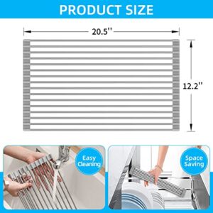 VMVN Dish Drying Rack,Over The Sink Dish Drying Rack,Dish Racks for Kitchen Counter,Roll Up Sink Drying Rack,20.5"x12.2"Stainless Steel Dish Drainers,Kitchen Sink Accessories