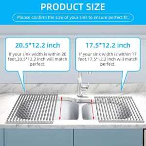 VMVN Dish Drying Rack,Over The Sink Dish Drying Rack,Dish Racks for Kitchen Counter,Roll Up Sink Drying Rack,20.5"x12.2"Stainless Steel Dish Drainers,Kitchen Sink Accessories