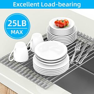 VMVN Dish Drying Rack,Over The Sink Dish Drying Rack,Dish Racks for Kitchen Counter,Roll Up Sink Drying Rack,20.5"x12.2"Stainless Steel Dish Drainers,Kitchen Sink Accessories