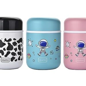 ZEMPRO Cute 10 Oz Thermos Food Jar for Hot & Cold Food Soup Wide Mouth Leak Proof Stainless Steel Insulated Vacuum Container Small Travel Work Lunch Bento(Cow Print)