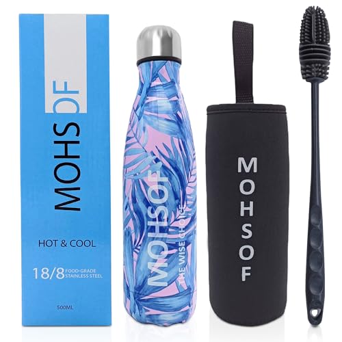 MOHSOF Blue 17oz Double Walled Leak-Proof Stainless Steel Water Bottle - Ideal for Outdoor Adventures Stainless Steel Gym & Sport Bottles for Men, Women & Kids Durable Insulated Coffee Mug