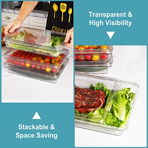 TLC Depot Fridge Organizer Food Storage Containers – 3 Clear Refrigerator Organizer Bins with Lids Stackable Containers – Shatterproof Plastic Fridge Organization and Storage Containers for Pantry