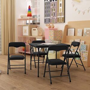 hbcy creations 5 piece kid's folding table and chairs set - black design - lightweight & portable - safety lock feature - seating for 4