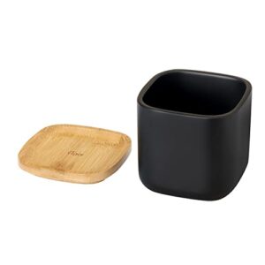 Vigar Zense Collection Cool Black Square Toiletries Container Box with Lid, Holder for Cotton Balls and Hair Accessories, for Modern Luxury Bathroom and Bedroom, Fine Polyresin Stone and Bamboo