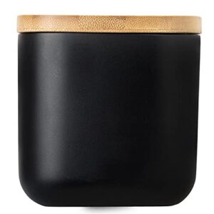 Vigar Zense Collection Cool Black Square Toiletries Container Box with Lid, Holder for Cotton Balls and Hair Accessories, for Modern Luxury Bathroom and Bedroom, Fine Polyresin Stone and Bamboo