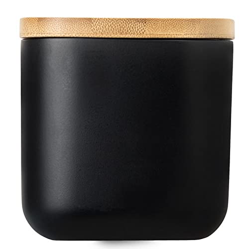 Vigar Zense Collection Cool Black Square Toiletries Container Box with Lid, Holder for Cotton Balls and Hair Accessories, for Modern Luxury Bathroom and Bedroom, Fine Polyresin Stone and Bamboo