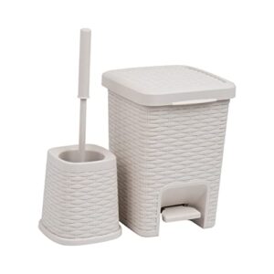 mind reader basket collection, square wastepaper pedal basket and toilet brush set, premium wicker design, 2 piece set, bin is 7.75"l x 7.75"w x 11.25"h, brush is 13"h, 7.75"l x 7.75"w x 11"h, ivory