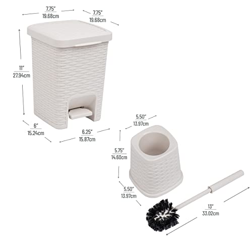 Mind Reader Basket Collection, Square Wastepaper Pedal Basket and Toilet Brush Set, Premium Wicker Design, 2 Piece Set, Bin is 7.75"L x 7.75"W x 11.25"H, Brush is 13"H, 7.75"L x 7.75"W x 11"H, Ivory