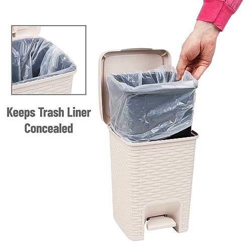 Mind Reader Basket Collection, Square Wastepaper Pedal Basket and Toilet Brush Set, Premium Wicker Design, 2 Piece Set, Bin is 7.75"L x 7.75"W x 11.25"H, Brush is 13"H, 7.75"L x 7.75"W x 11"H, Ivory