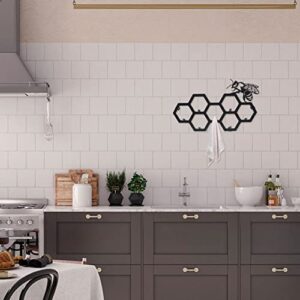 Cabilock 1pc Holder Multi- for Hook Hexagon Towels Rack Hanging Organizer Mounted Dog Wall Scarves Pattern Wooden Craft Household Metal Black Rustic Honeycomb Bedroom Key