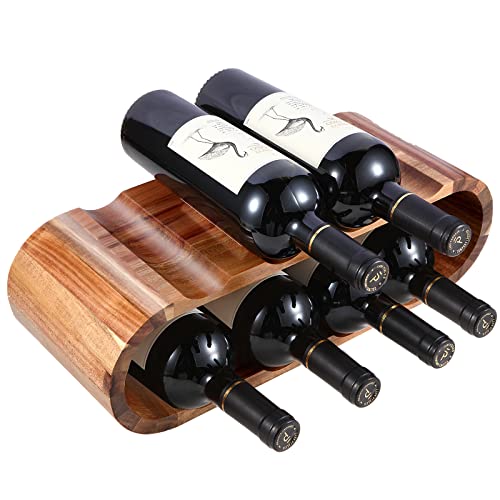 Suhnerbell Wooden 8-Bottle Wine Racks Countertop, Premium Acacia Wine Bottle Holder，countertop Wine Rack Inserts for Cabinet，Display for Home Décor and Wine Gifts, No Need Assembly