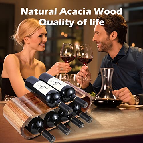 Suhnerbell Wooden 8-Bottle Wine Racks Countertop, Premium Acacia Wine Bottle Holder，countertop Wine Rack Inserts for Cabinet，Display for Home Décor and Wine Gifts, No Need Assembly