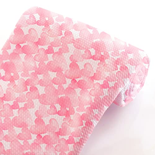 Watercolor Pink Hearts Liverpool Bullet Fabric Textured Knit Jersey 4 Way Stretch - 6 Inch Strip