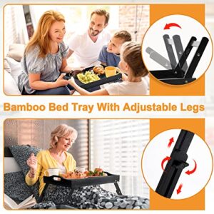 Greenual Breakfast Bed Tray for Eating with Adjustable Height Serving Tray with Folding Legs Food Tables with Locking Legs Phone Holder Portable Laptop Snack Platter for Bedroom Picnic - Black