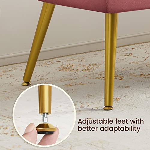 Yaheetech Modern Ottoman Bench Velvet Bench Upholstered Footrest for Living Room with Gold Metal Legs and Padded Seat Pink