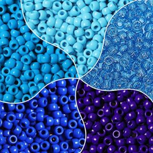 MIIIM 1000PCS 6x9mm Pony Beads Bulk, 5 Styles Blue Pony Beads for Bracelets Making Kit, Kandi Beads, Hair Beads for Braids, Craft Beads for Jewelry Making (Blue)