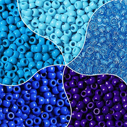 MIIIM 1000PCS 6x9mm Pony Beads Bulk, 5 Styles Blue Pony Beads for Bracelets Making Kit, Kandi Beads, Hair Beads for Braids, Craft Beads for Jewelry Making (Blue)