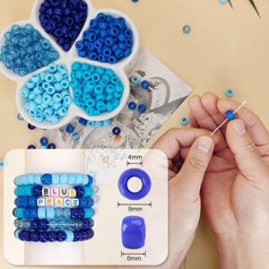 MIIIM 1000PCS 6x9mm Pony Beads Bulk, 5 Styles Blue Pony Beads for Bracelets Making Kit, Kandi Beads, Hair Beads for Braids, Craft Beads for Jewelry Making (Blue)